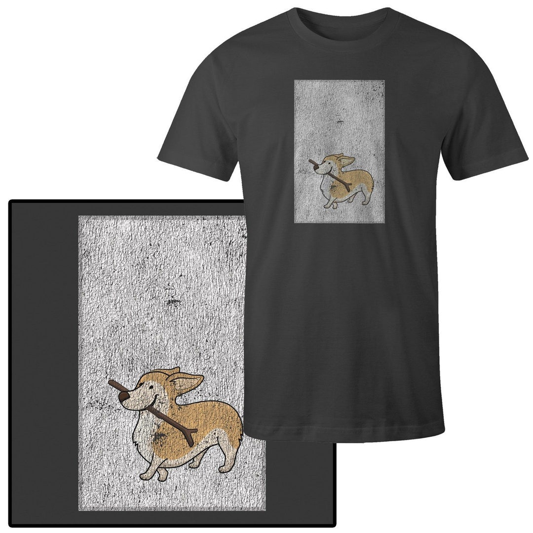 Corgi Playing With Stick Toy Dog Puppy Cartoon Drawing T-shirt - Etsy