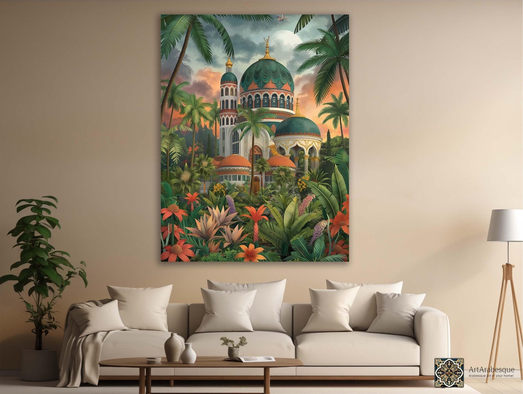 Tropical Mosque Art - Lush Islamic Architecture Wall Decor - Exotic ...
