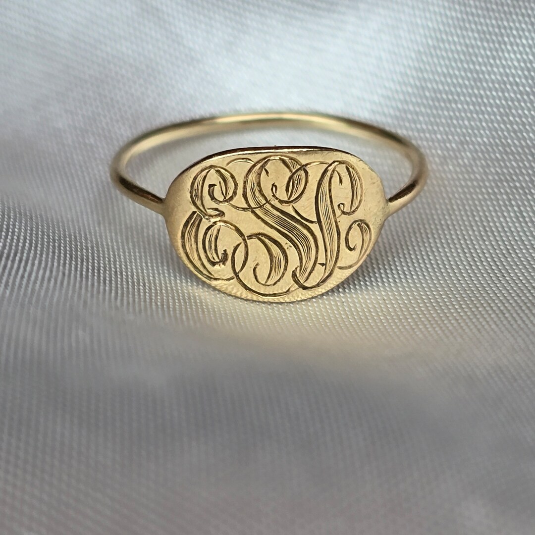 14k Solid Gold Initial Engraved Ring "esl" - Etsy
