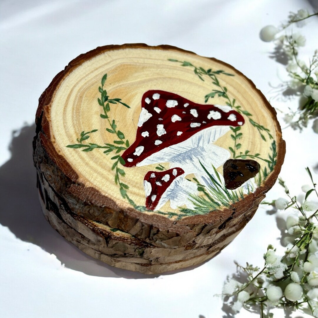 Set of 4 Mushroom Coasters, Wood, Goblin Core, Homeware, Spring, Summer ...