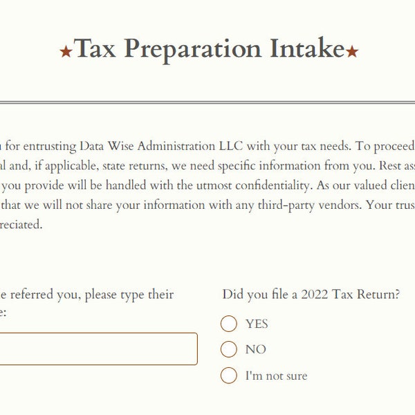 Tax Preparer Client Intake Form - Etsy