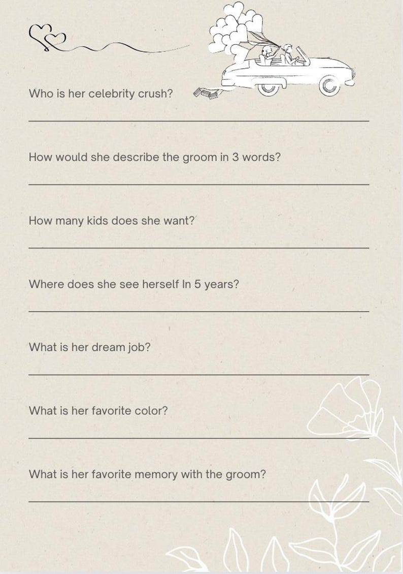Bridal Shower Questions Game - Etsy