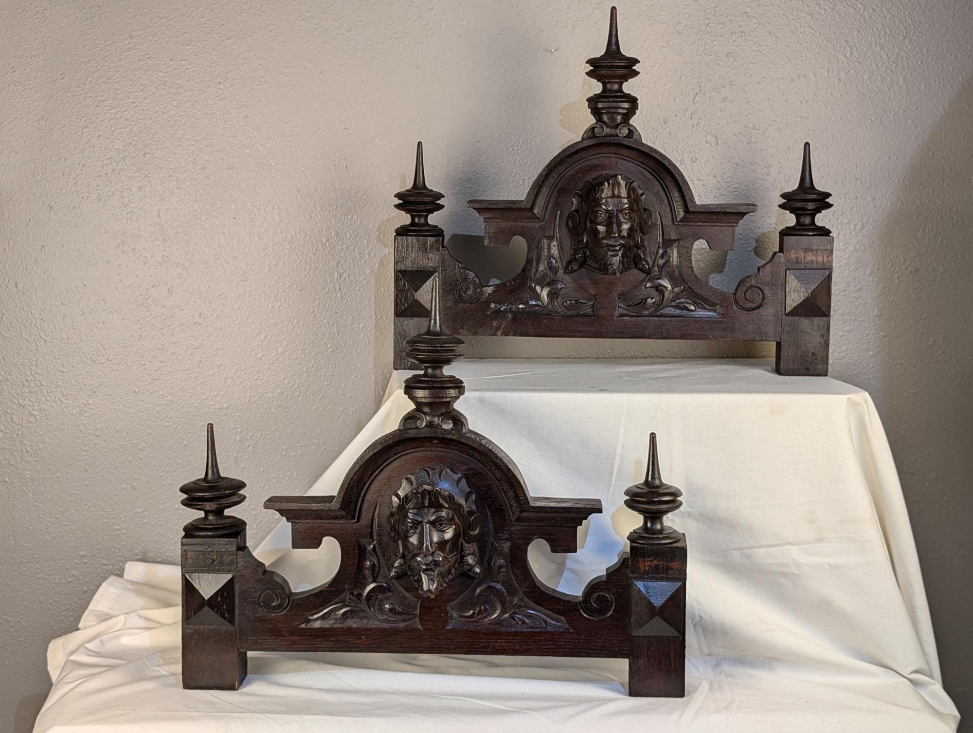 Pair of Renaissance Revival Oak Wood Crests/pediments With Knights ...
