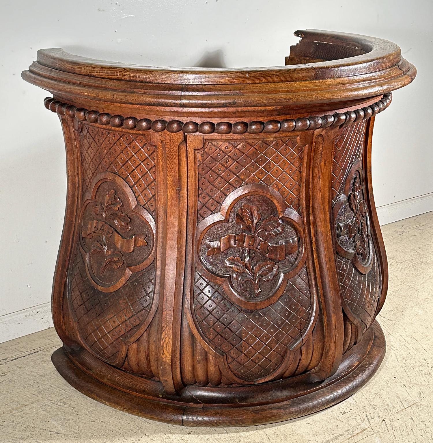 Antique Religious Pulpit in Oak Wood Inscribed God, Faith, Charity ...