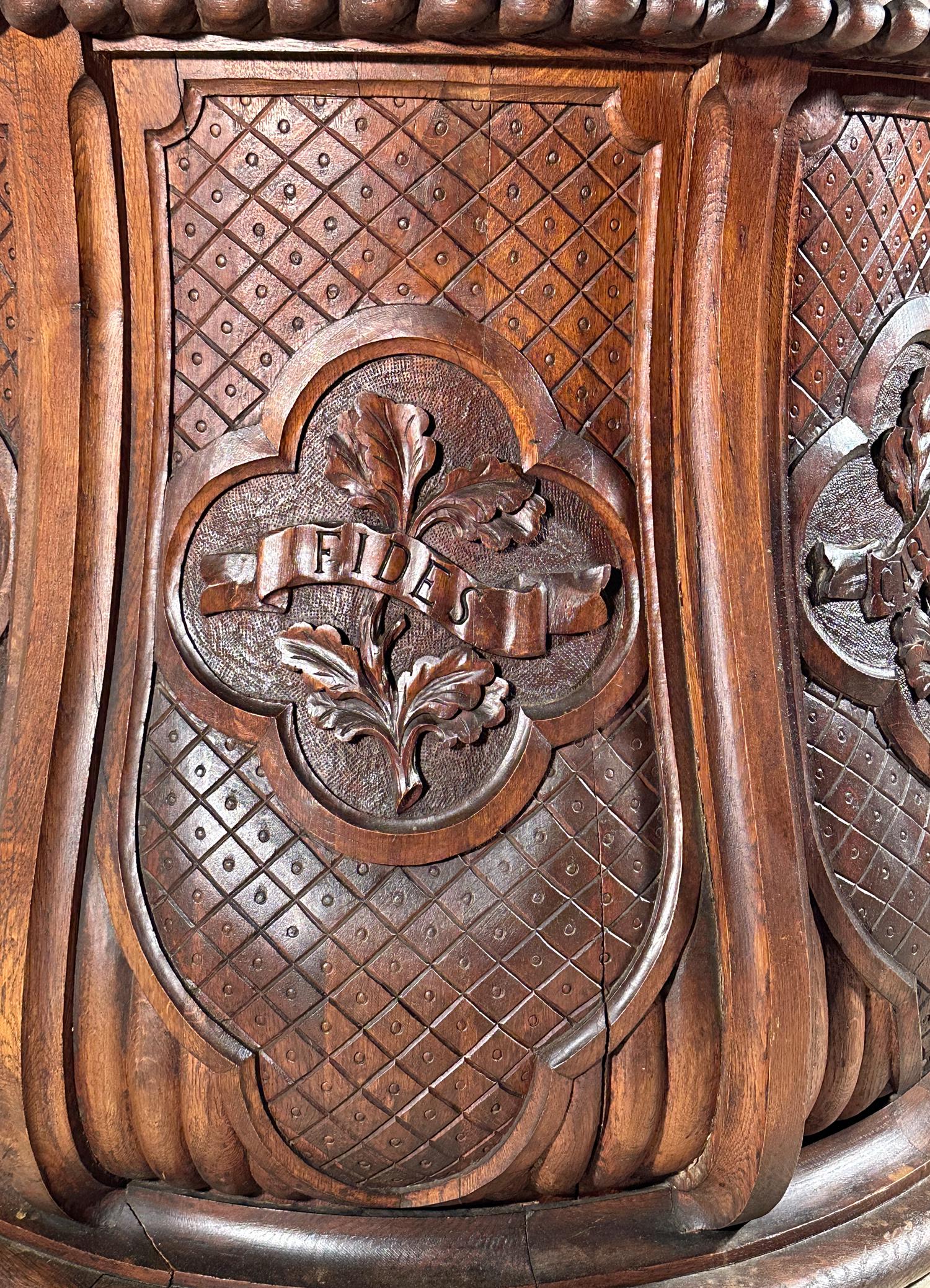 Antique Religious Pulpit in Oak Wood Inscribed God, Faith, Charity ...