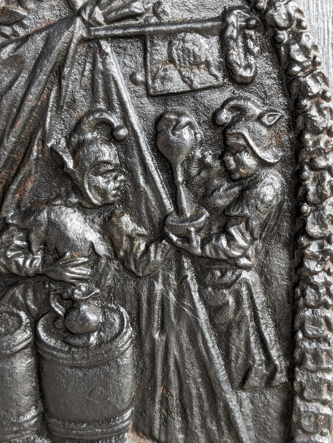 Belgian Antique Cast Iron Fireplace Fireback Jesters and Knaves - Etsy