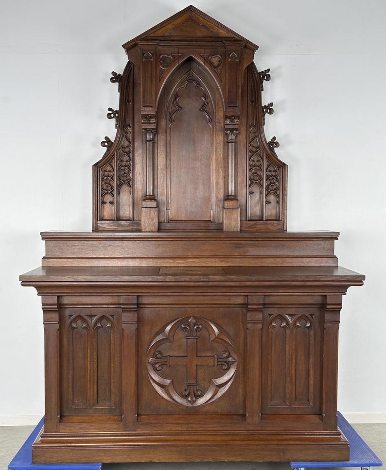 Antique Gothic Revival Church Altar in Oak Wood - Etsy
