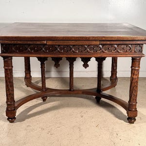 Antique French Gothic Revival Draw Leaf Desk/library Table in Oak Wood ...