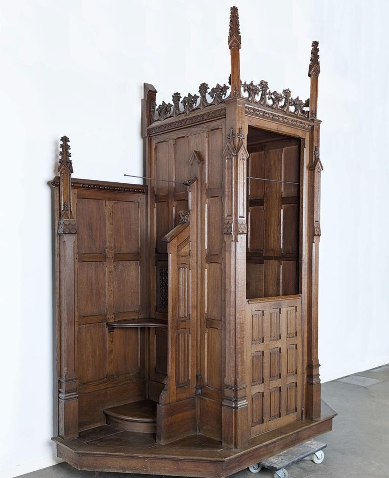Beautifully Carved Antique Gothic Revival Confessional Catholic Church ...