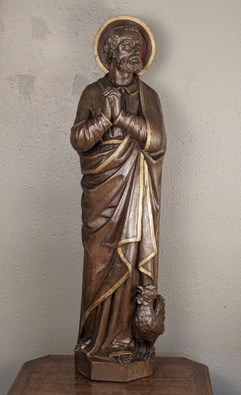 36" Religious Antique Oak Wood Statue/sculpture of Saint Peter - Etsy