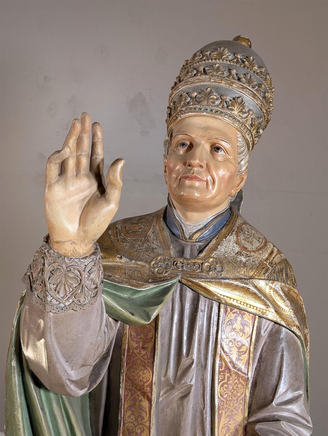 59" Religious Antique Painted Oak Wood Statue Sculpture of Kneeling ...
