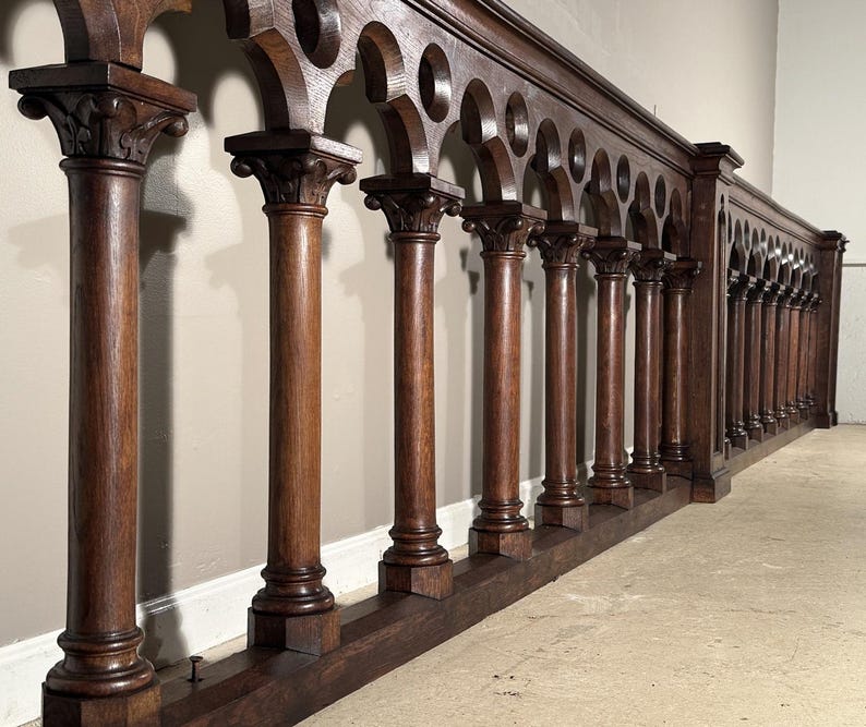 20' Long Antique Gothic Revival Oak Wood Church Balcony Railing - Etsy