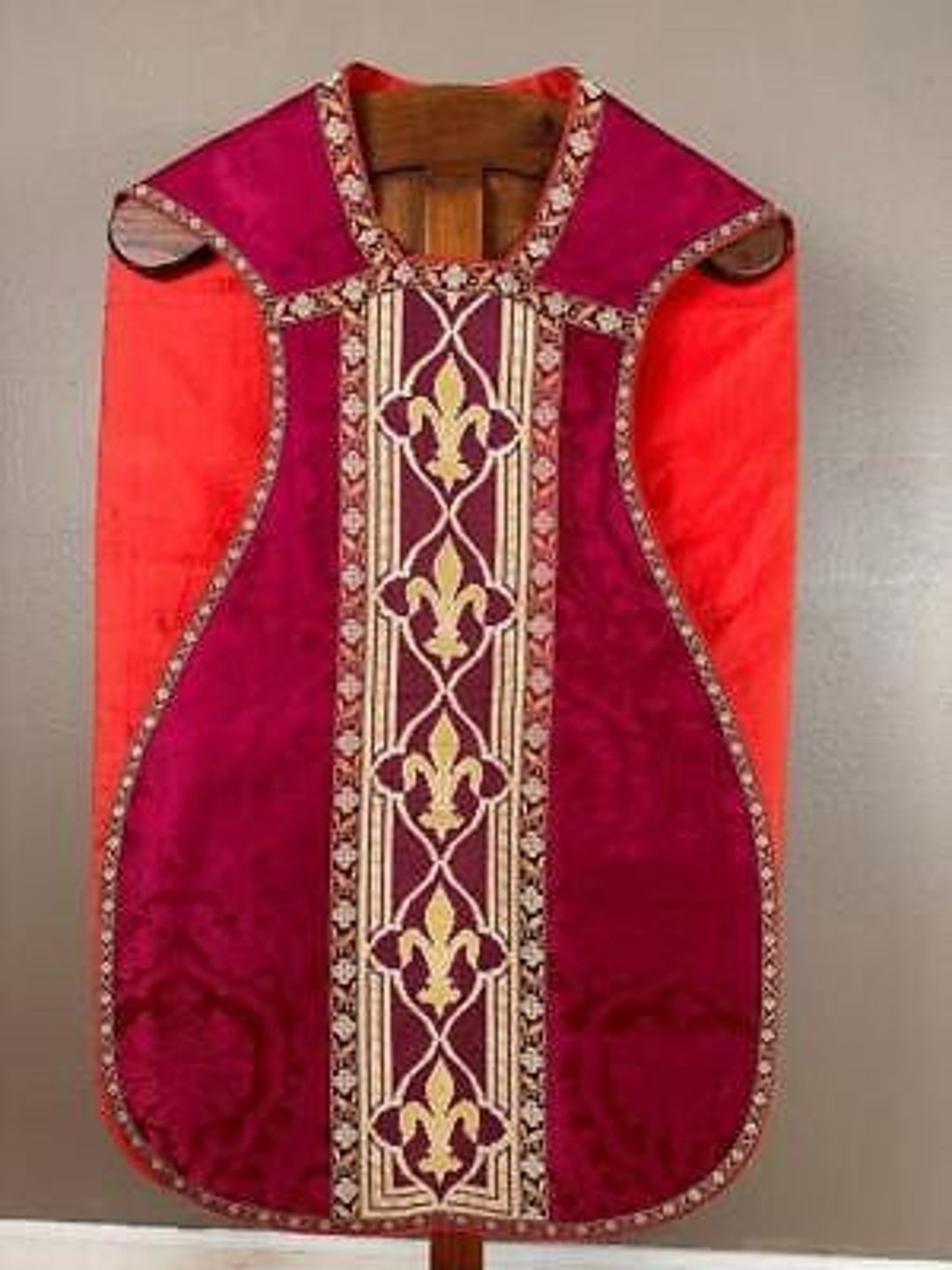 Antique Needlepoint Chasuble/vestments in Ruby Red With Fleur De Lis - Etsy