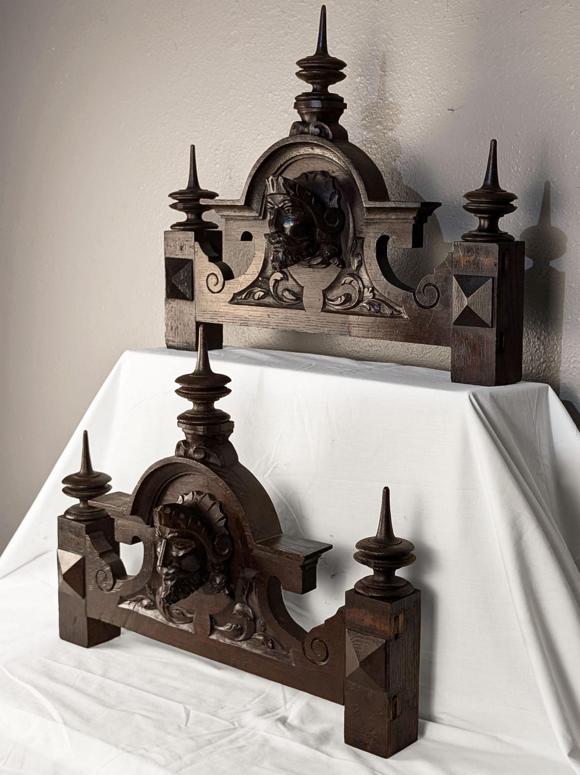 Pair of Renaissance Revival Oak Wood Crests/pediments With Knights ...