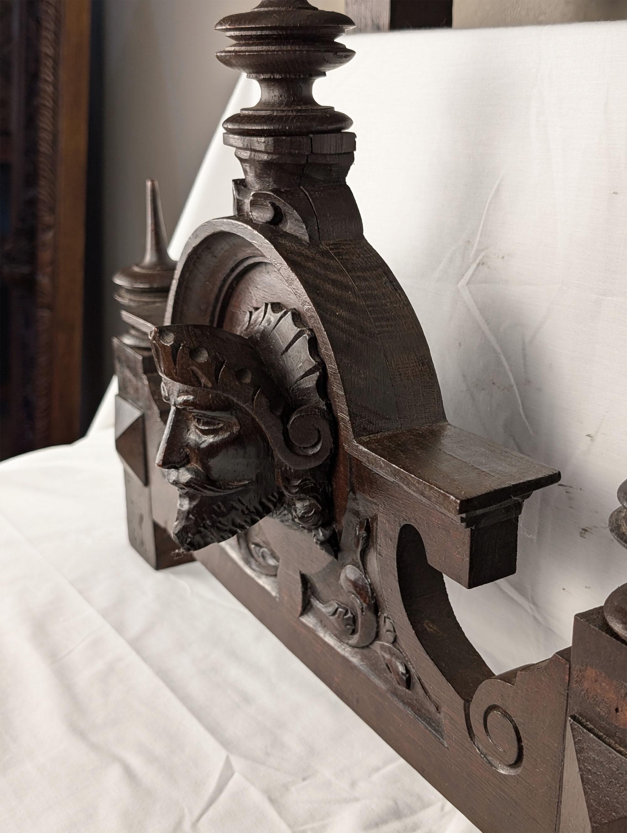 Pair of Renaissance Revival Oak Wood Crests/pediments With Knights ...