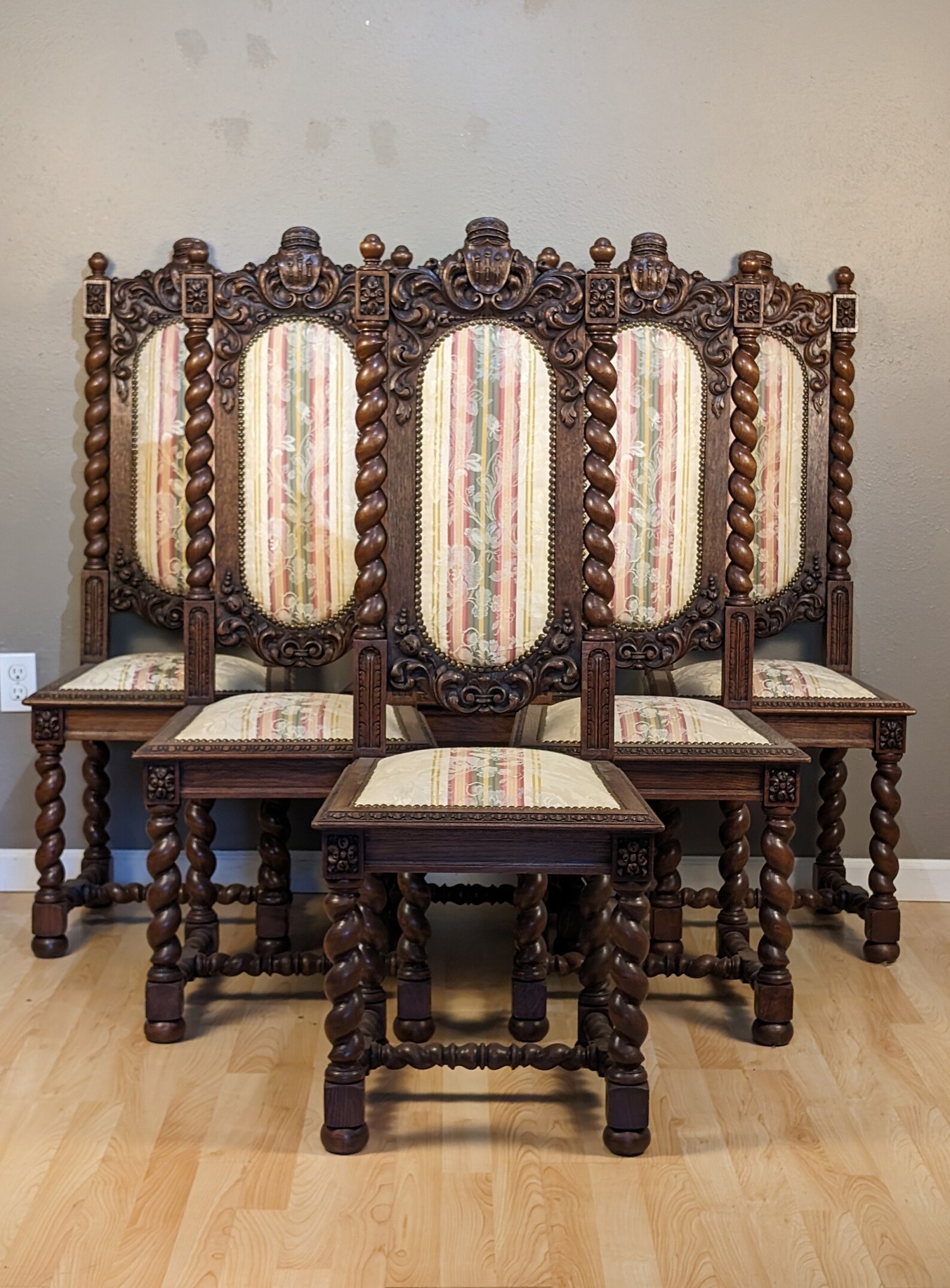Impressive Set of 6 Renaissance Revival Antique Upholstered Dining ...
