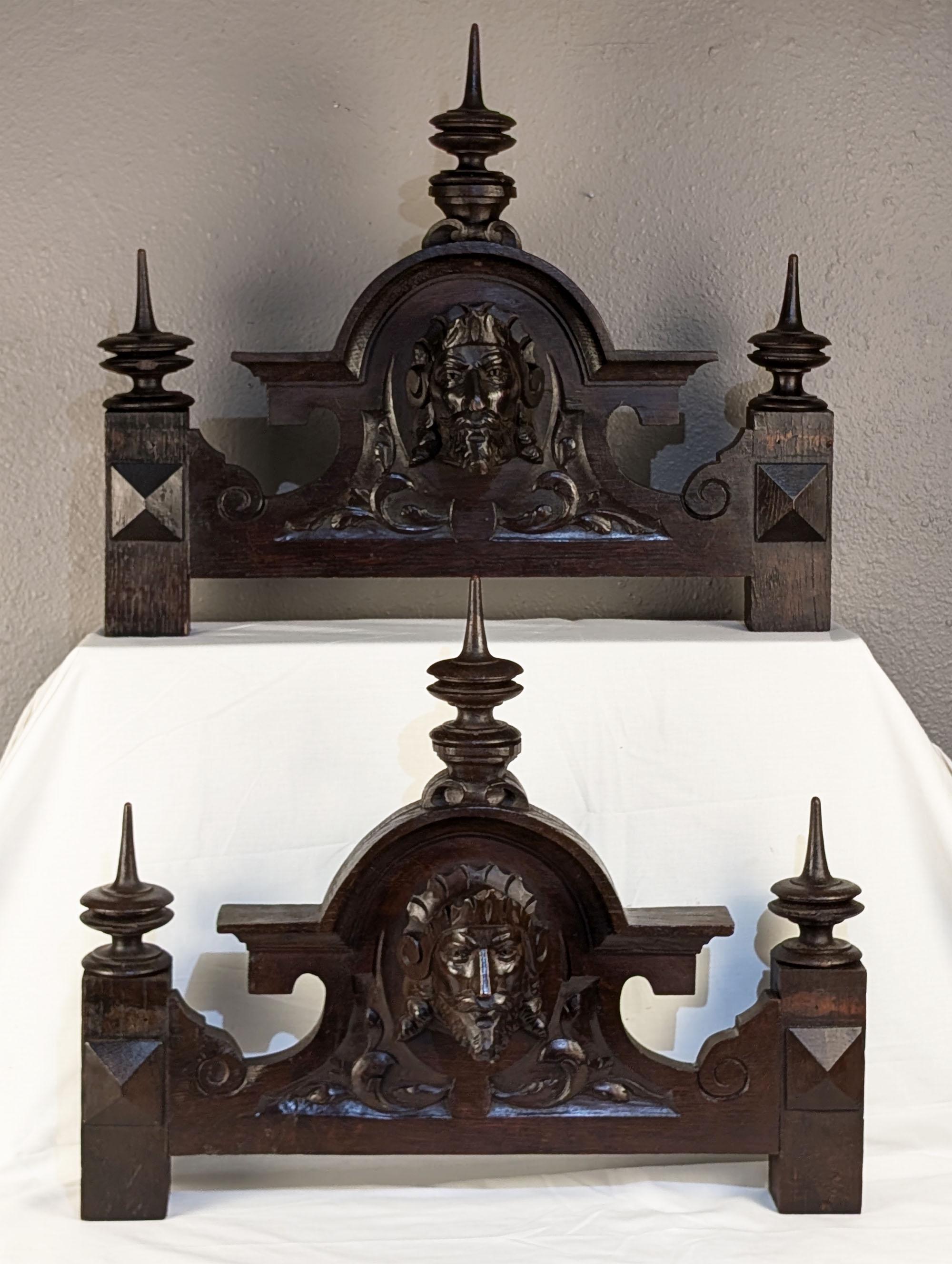 Pair of Renaissance Revival Oak Wood Crests/pediments With Knights ...