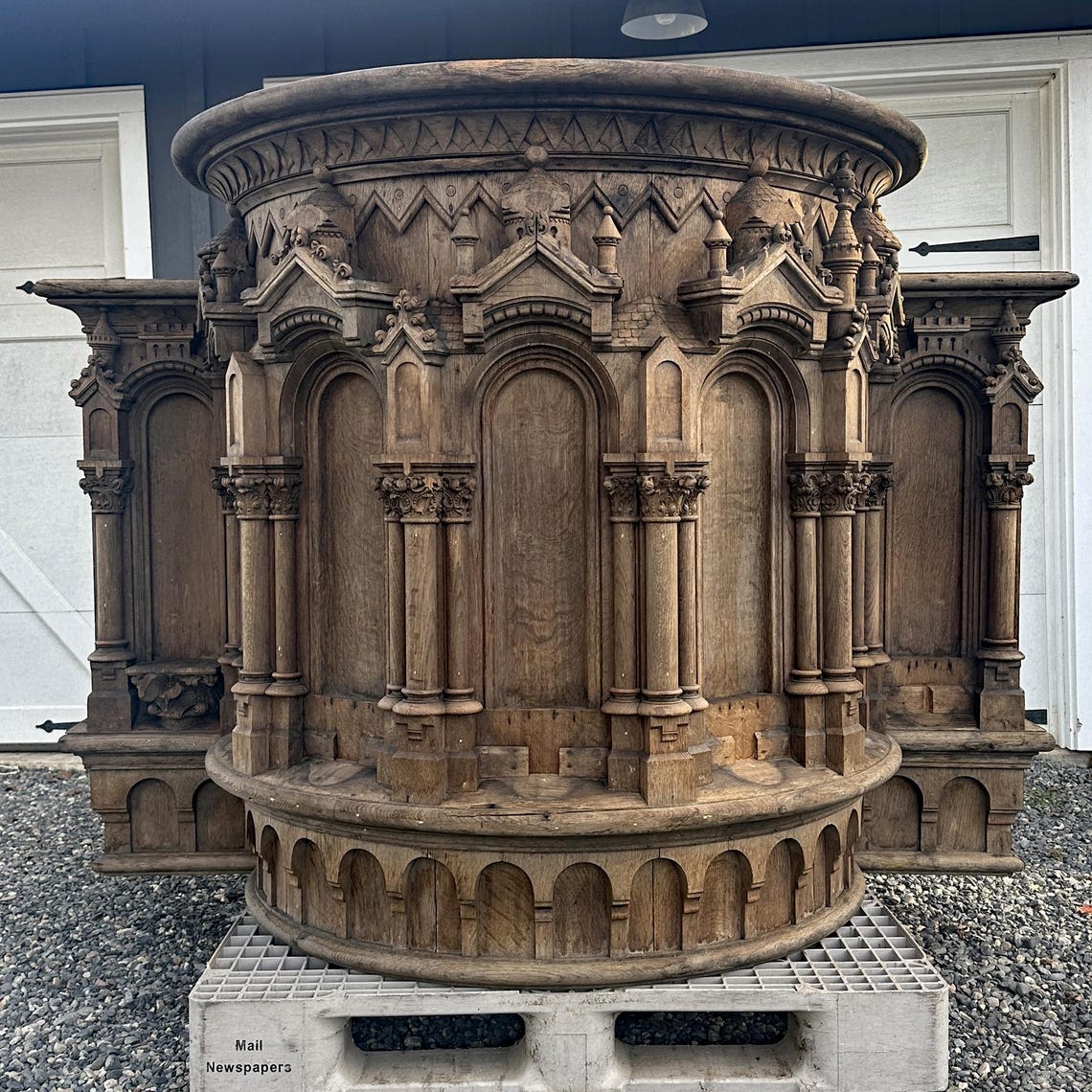 Antique Gothic Revival Church Pulpit, Unfinished Solid Oak Ready for ...