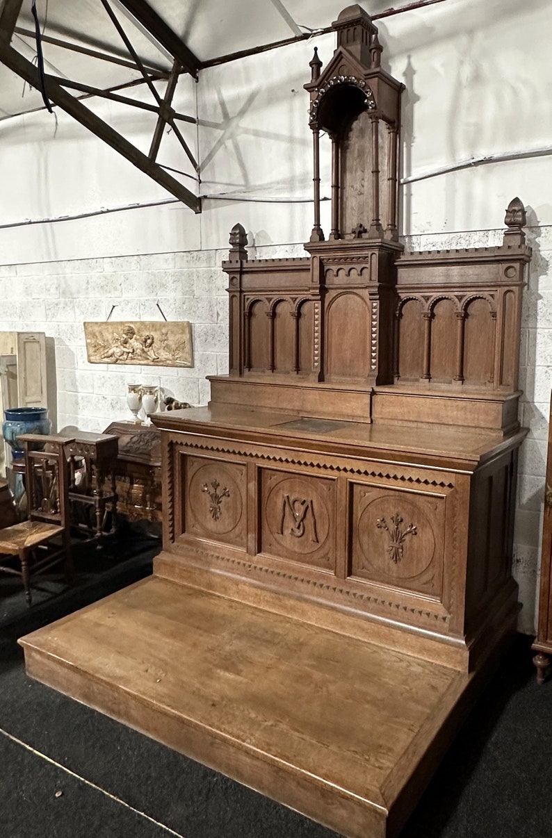 Antique Gothic Revival Church Altar in Oak Wood - Etsy