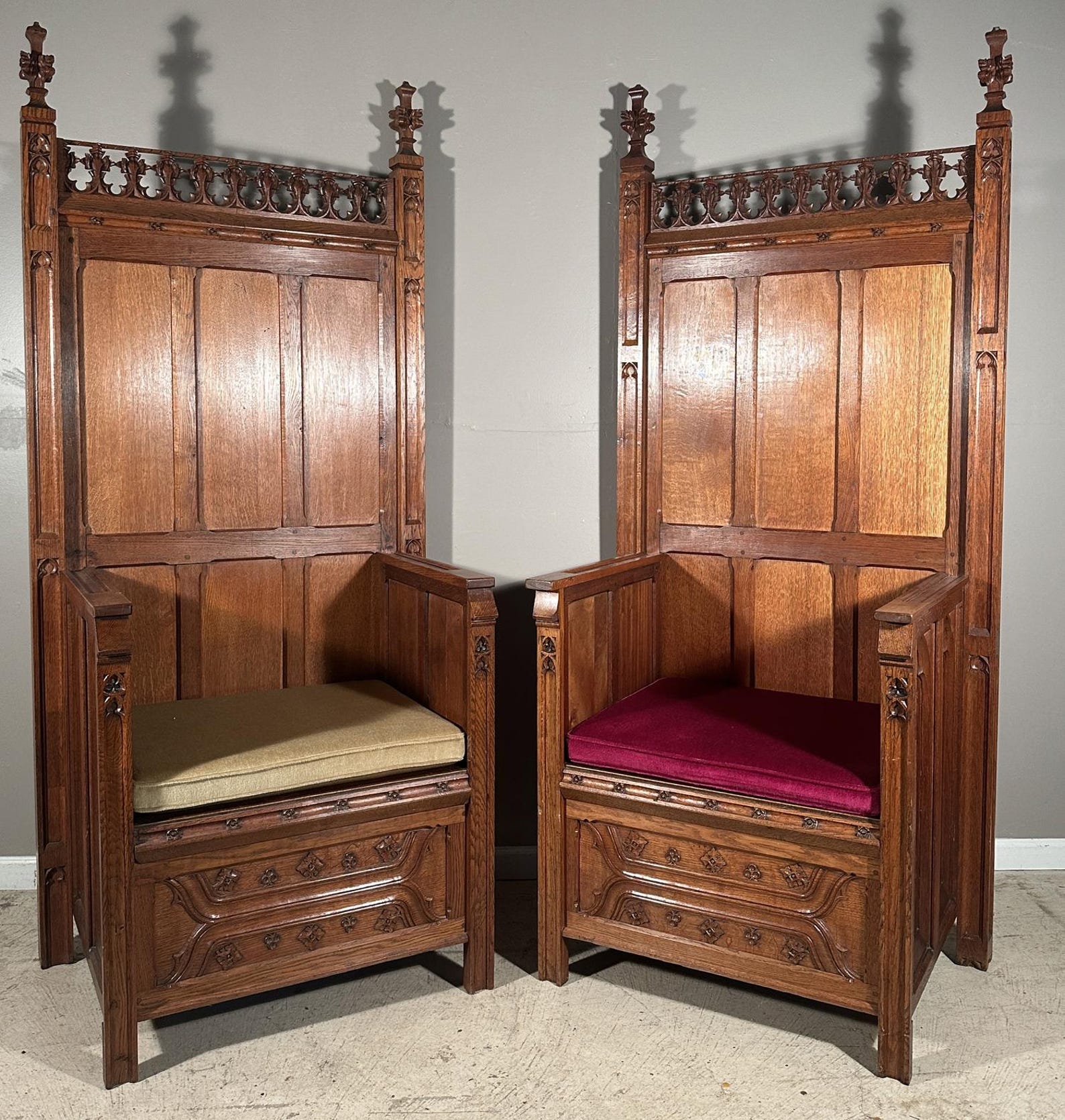 7' Tall Pair of French Antique Gothic Religious Throne Chairs/benches ...