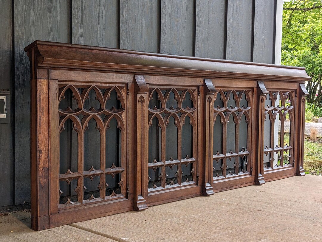 9.5' Antique Oak Wood Gothic Communion/altar Rail/railing/ Room Divider ...
