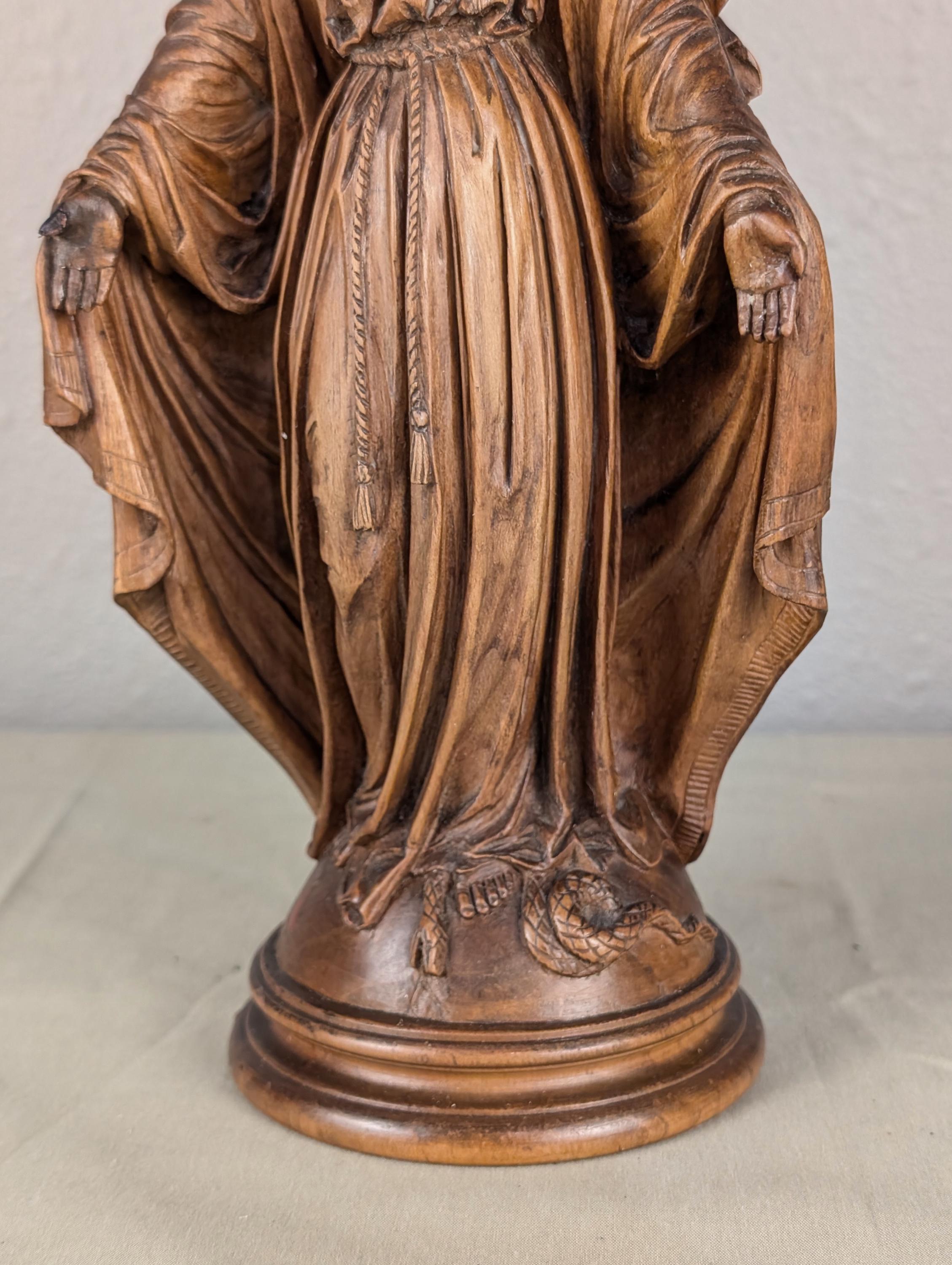 12" Antique Religious Solid Walnut Wood Signed Statue of Mother Virgin ...