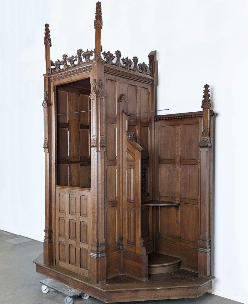 Beautifully Carved Antique Gothic Revival Confessional Catholic Church ...