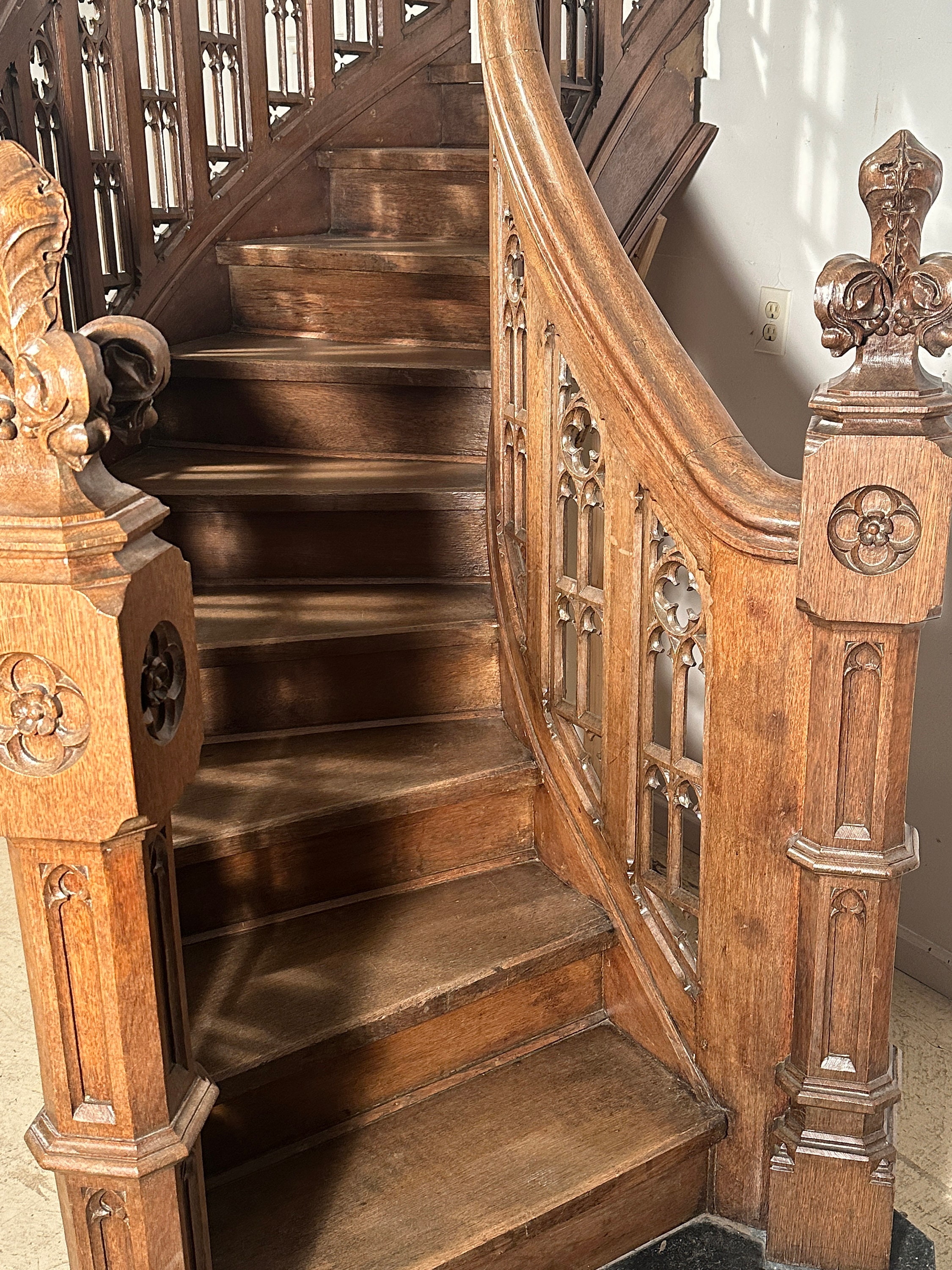 Antique Gothic Revival Oak Wood Curved/spiral Staircase/stairs - Etsy