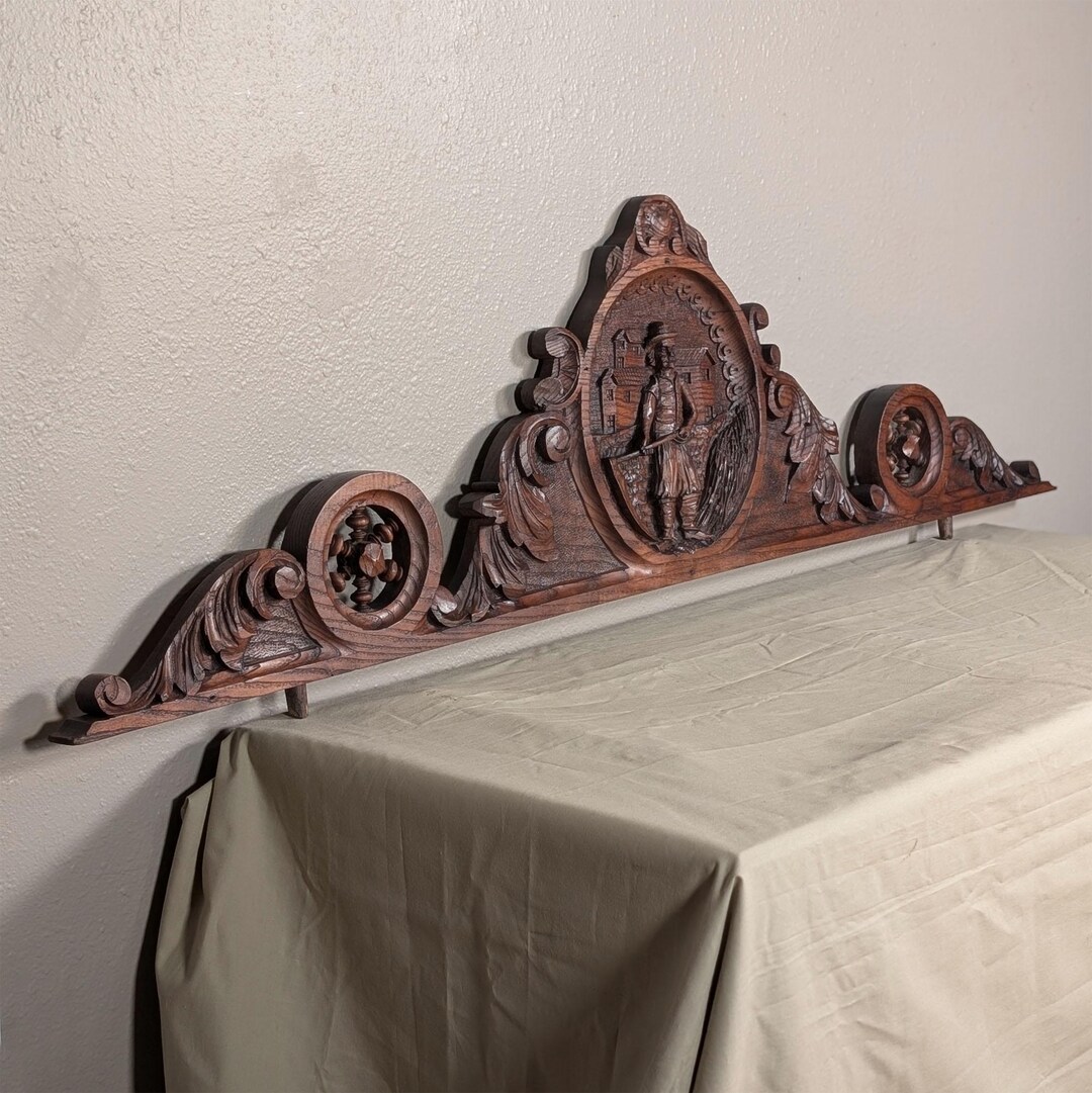 French Breton/brittany Antique Carved Chestnut Wood Pediment Crest ...