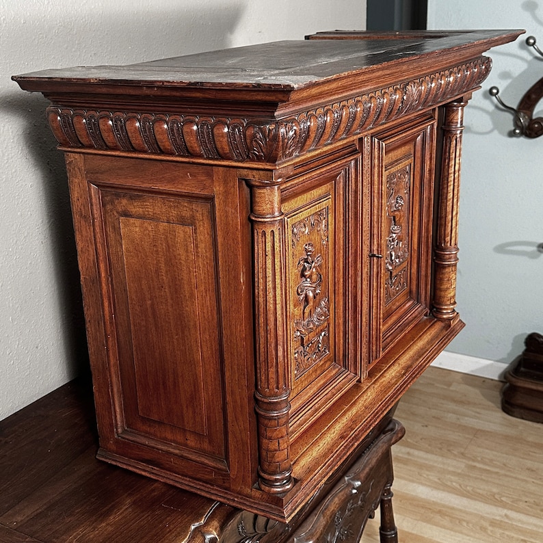 French Antique Walnut Wall/key Cabinet With Greek Mythical Figures - Etsy