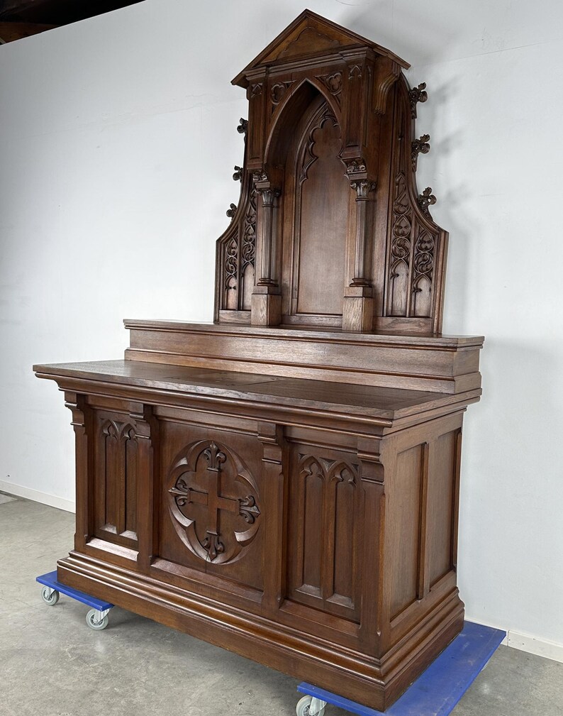 Belgian Antique Gothic Revival Church Altar in Oak Wood - Etsy