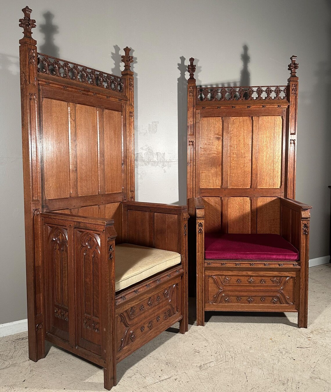 7' Tall Pair of French Antique Gothic Religious Throne Chairs/benches ...