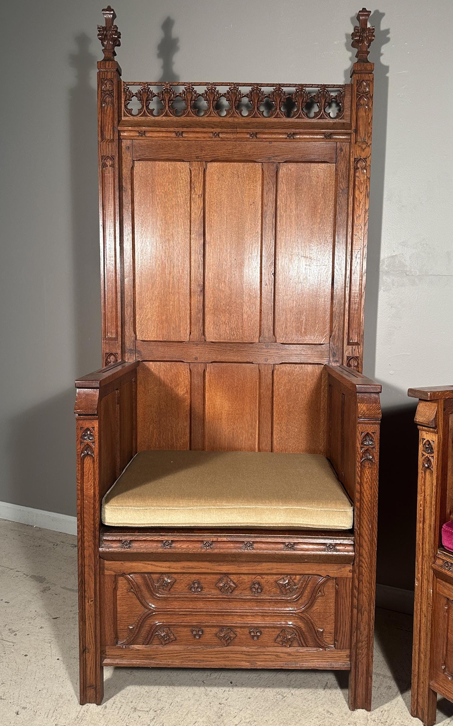 7' Tall Pair of French Antique Gothic Religious Throne Chairs/benches ...