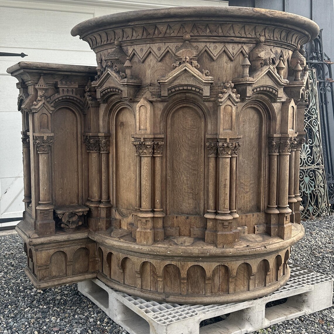 Antique Gothic Revival Church Pulpit, Unfinished Solid Oak Ready for ...