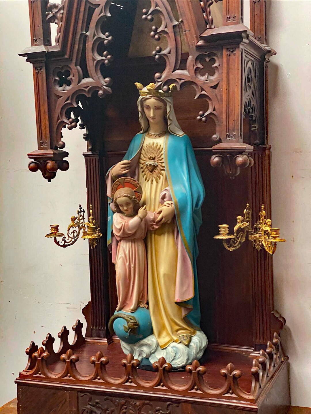 ARRIVES JUNE 2024: 8 Foot Tall Antique Gothic Madonna & Jesus Shrine ...
