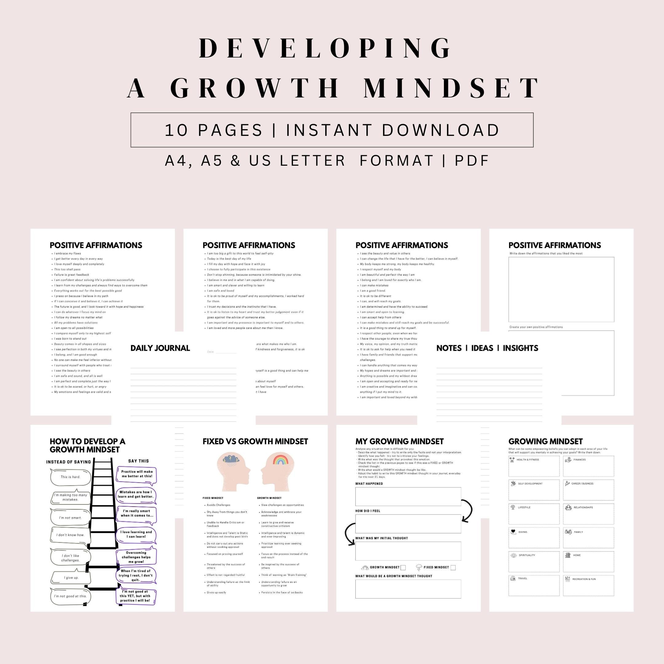 Growth Mindset Worksheets, Personal Growth Journal, From a Fixed ...