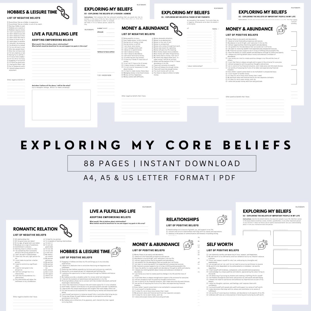 Discover Your Core Beliefs Workbook | Identify Core Beliefs, Self ...