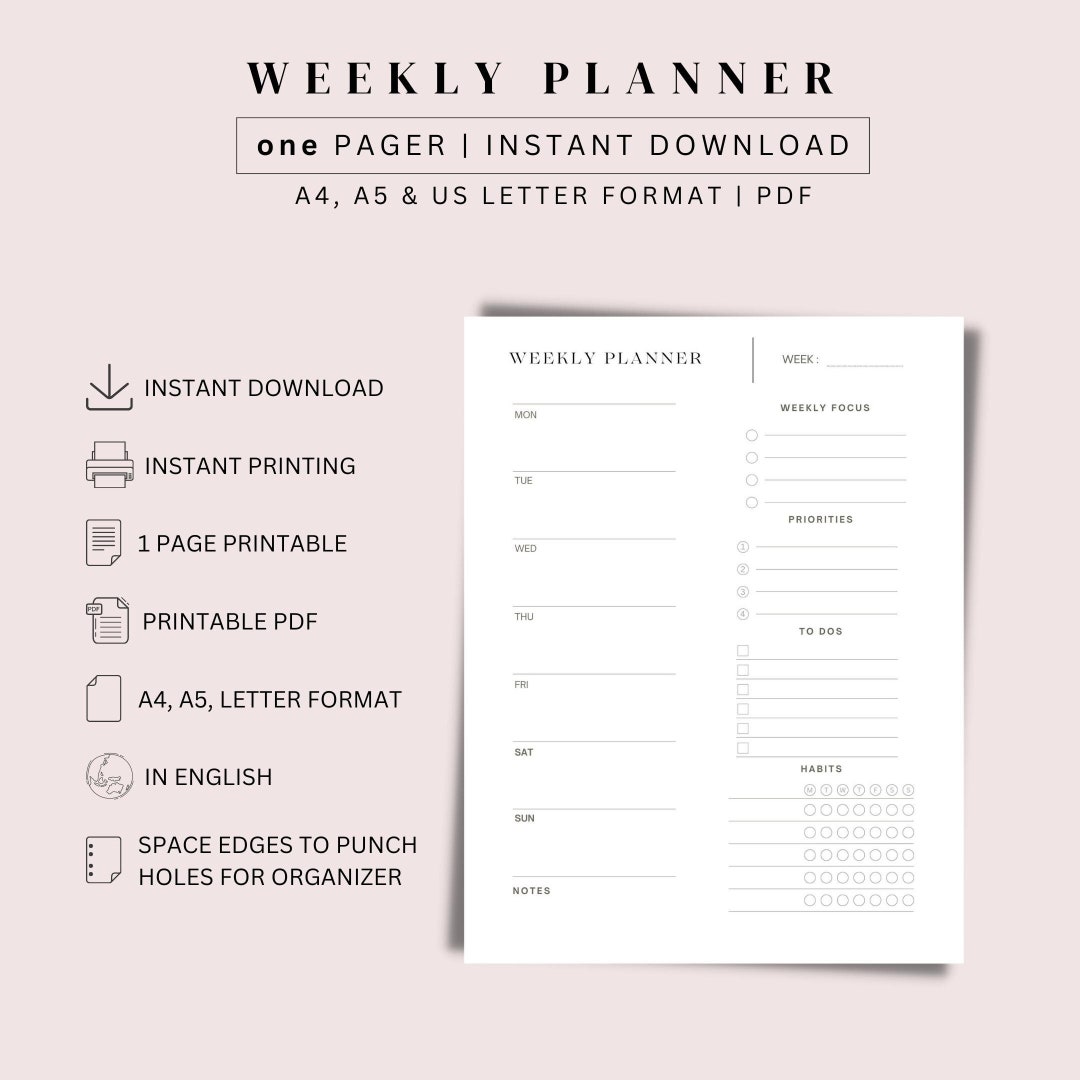 Printable Weekly Planner, Productivity Planner, Weekly Agenda, Week ...