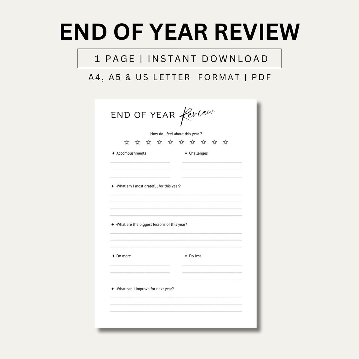 2023 Year End Review, Printable Reflection PDF, Year-end Evaluation ...