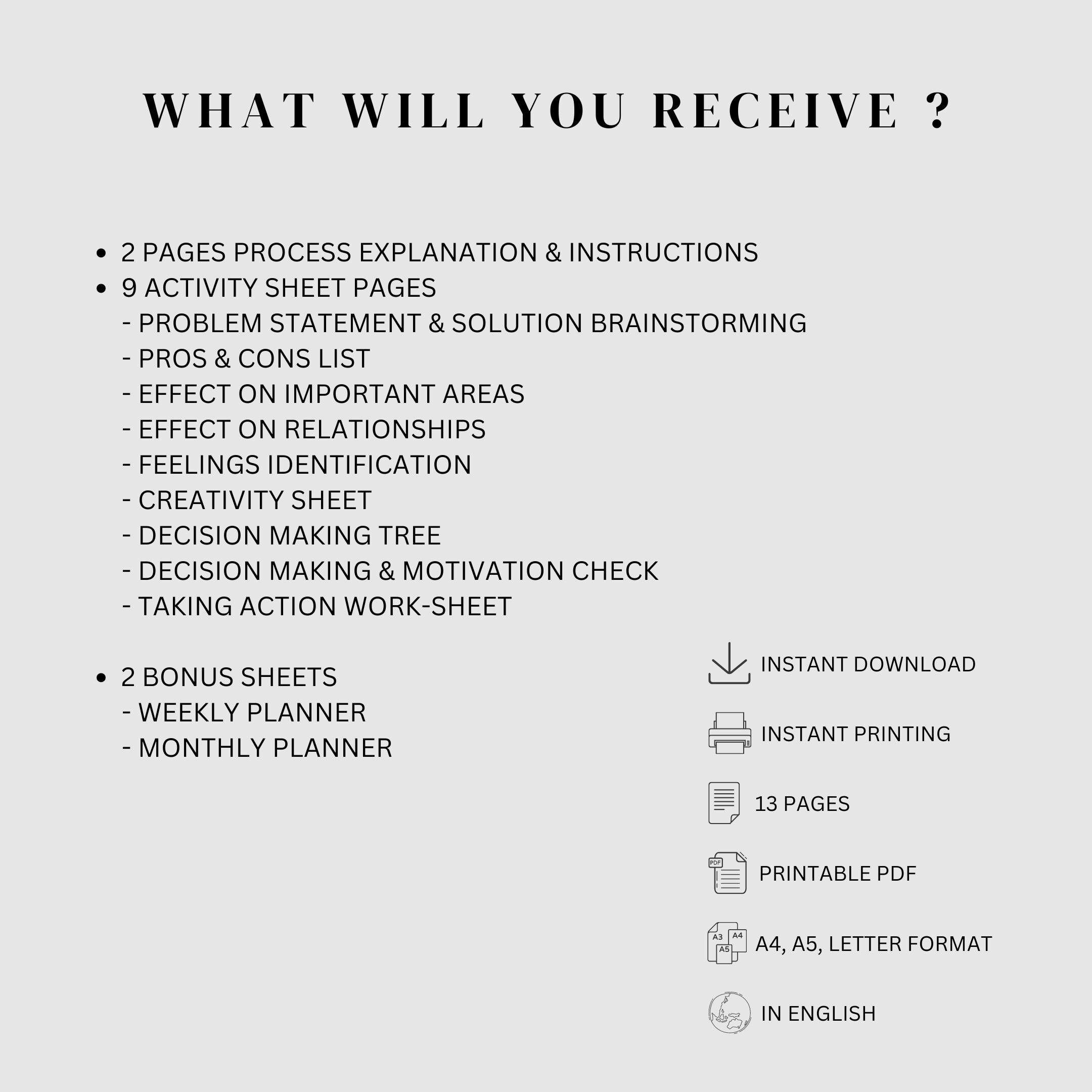 Decision Making Worksheets, Problem Solving Template, Decision Aid ...