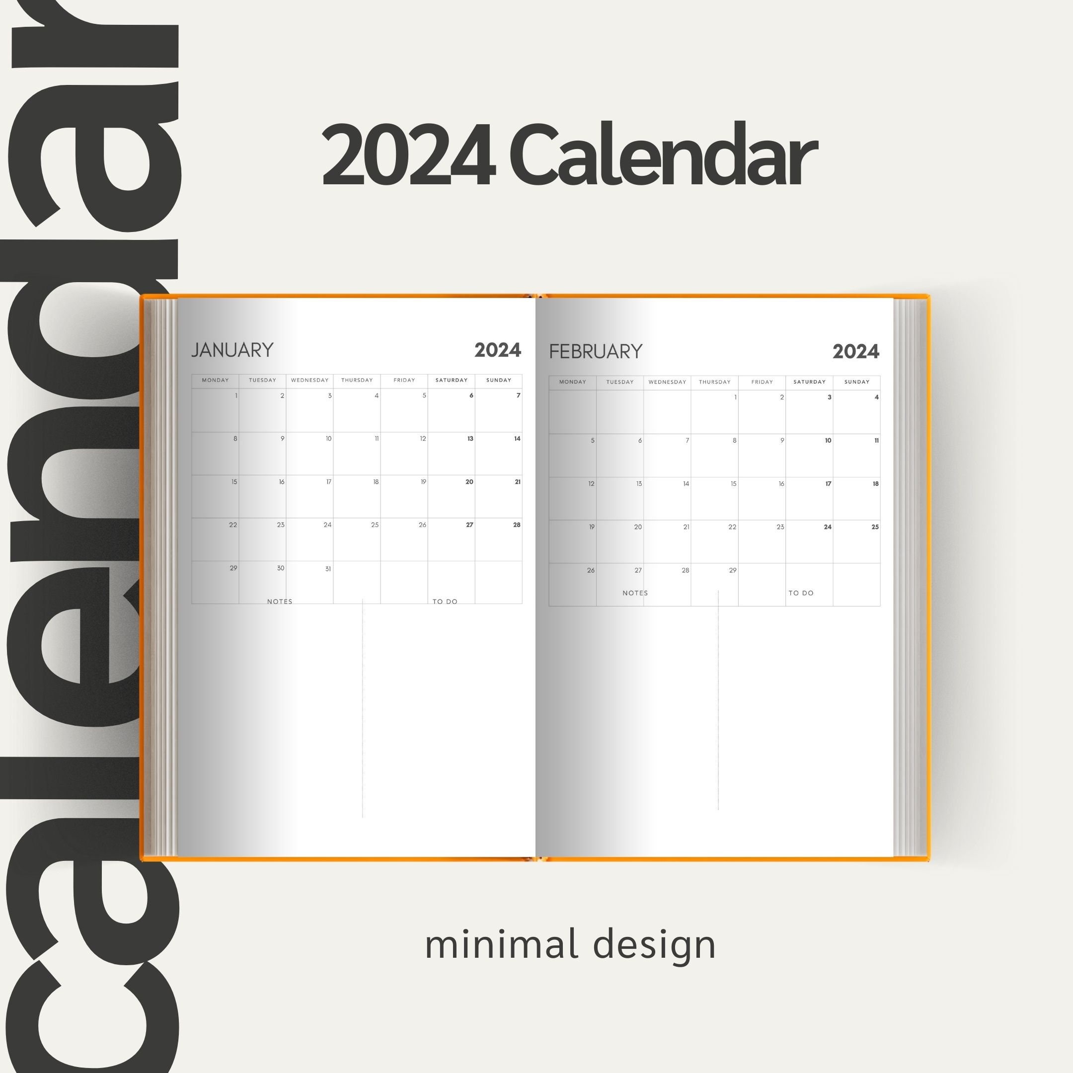 Printable Calendar 2024, Monthly Planner 2024, Portrait, Monday ...