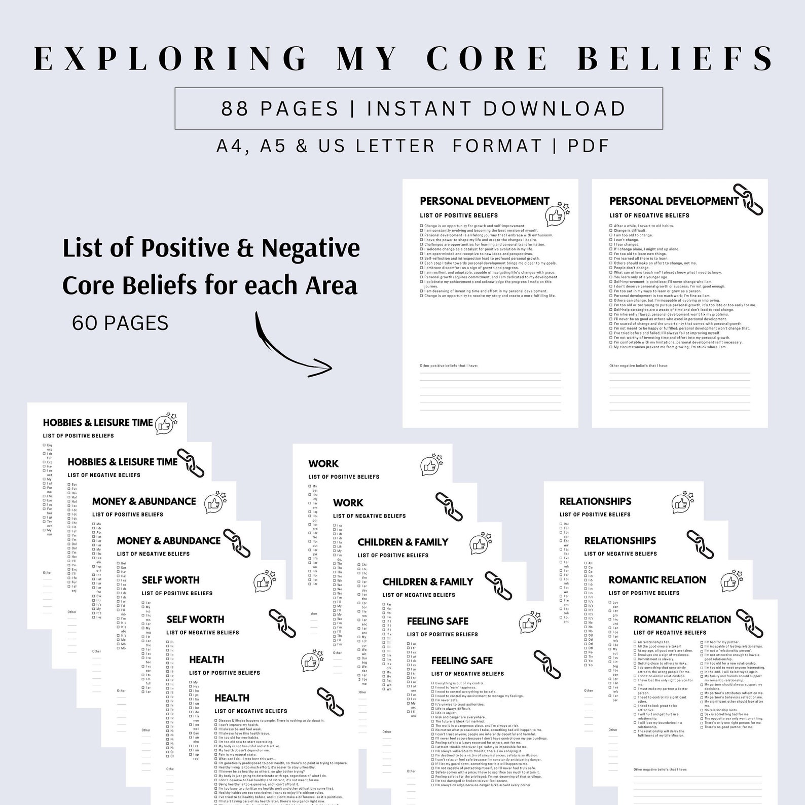 Discover Your Core Beliefs Workbook, Identify Core Beliefs Worksheets ...
