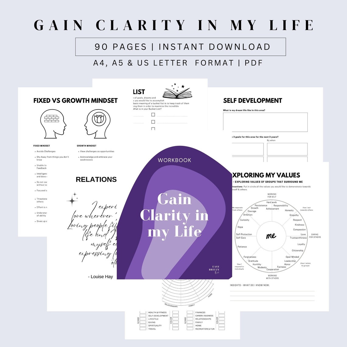 Clarity in Life Workbook, Self-development Worksheets, Core Values ...