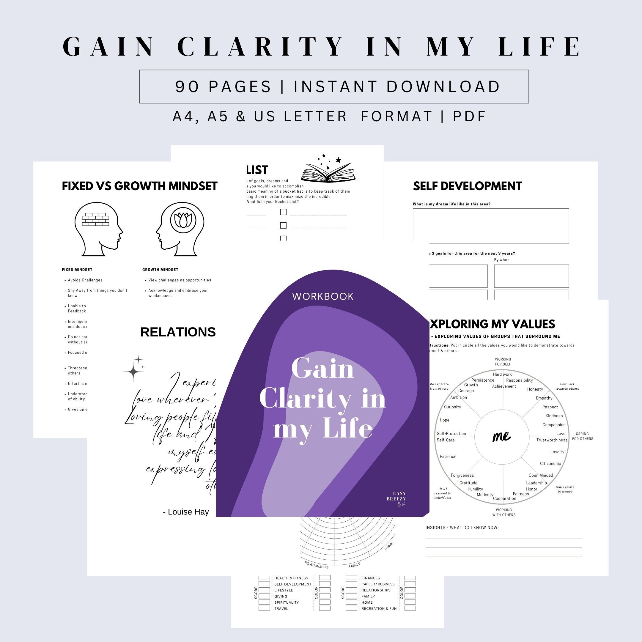 Clarity in Life Workbook, Self-development Worksheets, Core Values ...