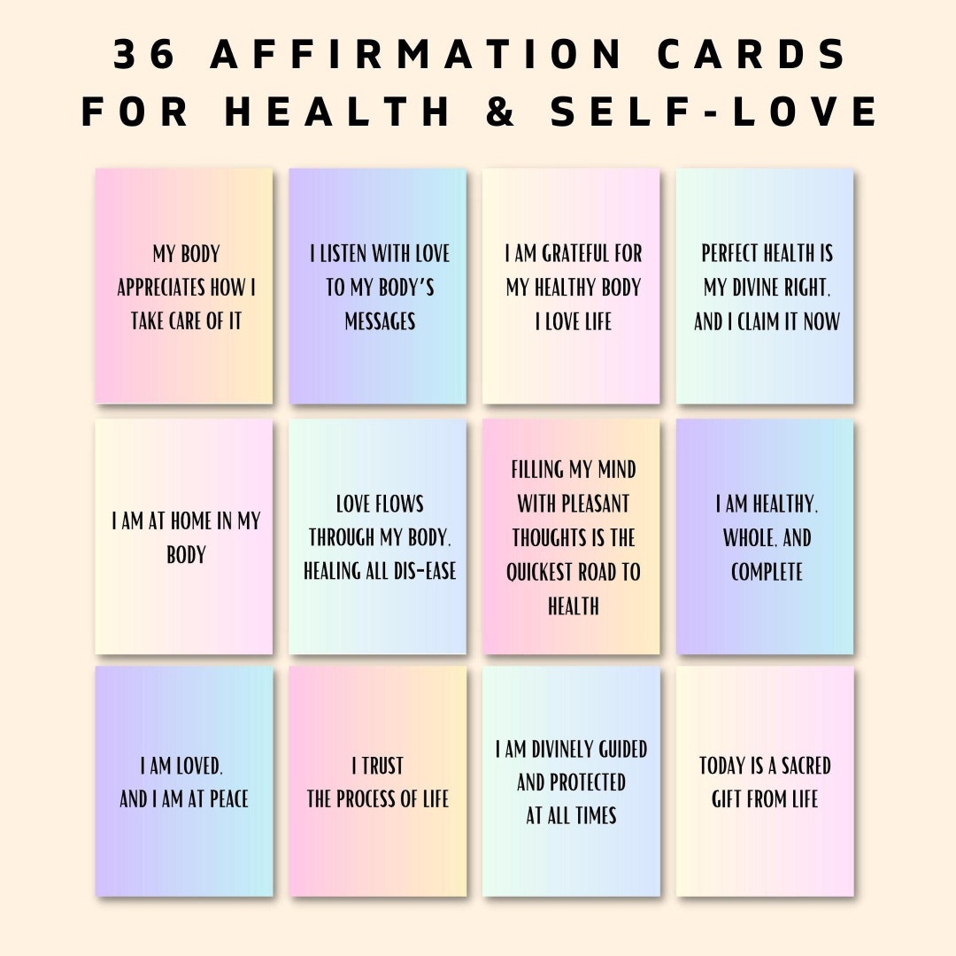 36 Positive Affirmation Cards: Health & Self-love (PDF) - Etsy