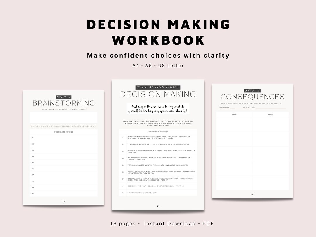 Decision Making Workbook | Problem-solving Journal, Decision Aid ...