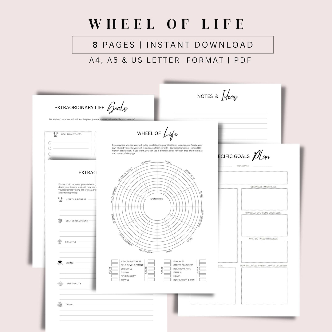 Wheel of Life Worksheets, Life Goals, Personal Goals Workbook, Instant ...