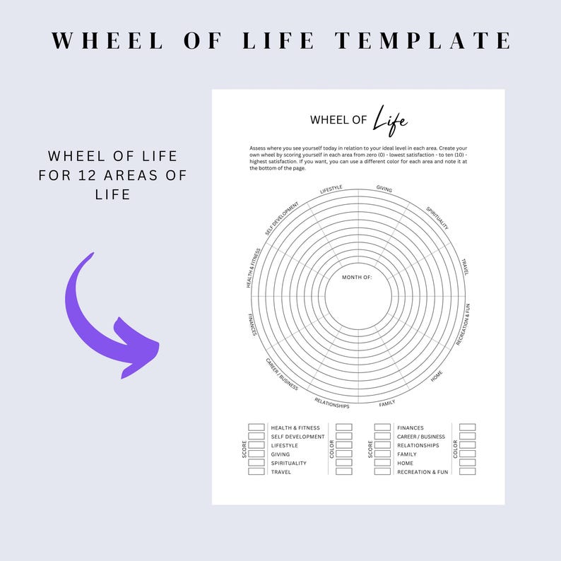 Wheel of Life Worksheets | Personal Growth and Goal-setting Workbook ...