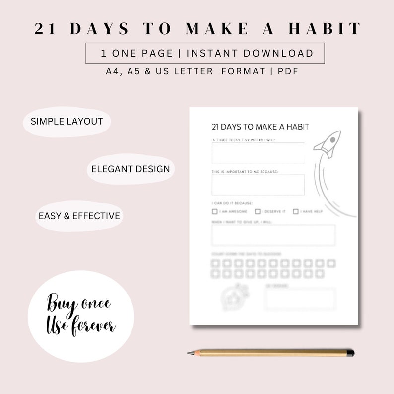 21 Days Habit Tracker, 21 Day Challenge, Printable PDF, Digital ...