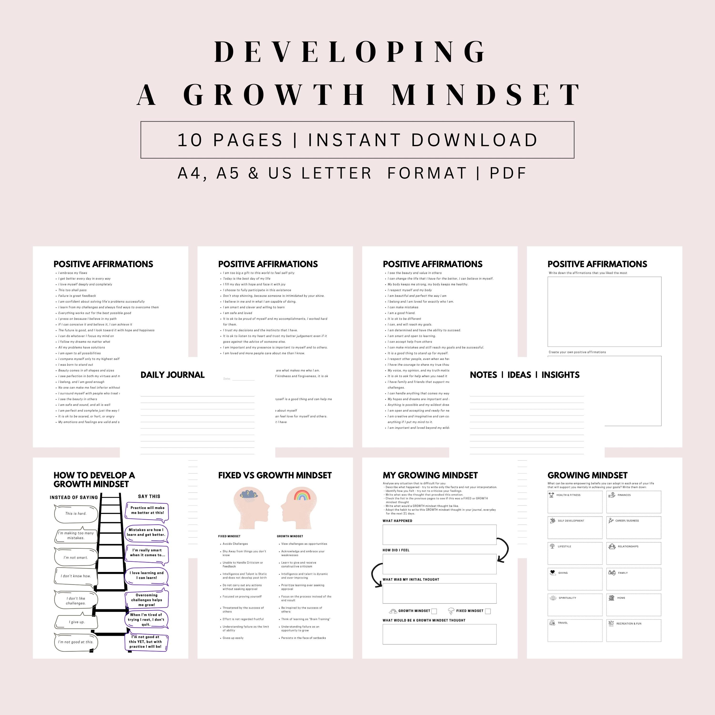 Growth Mindset Worksheets | Shift From Fixed to Growth Mindset, Personal Development Journal ...